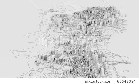 3D white city model. Outline 3D illustration - Stock Illustration ...