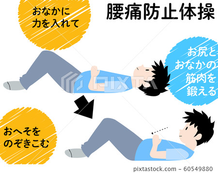 Exercise, back pain measures, navel peep - Stock Illustration [60549880 ...