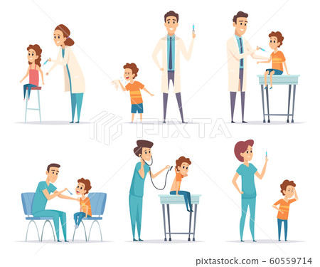 Kids vaccinating. Doctor gives injection to... - Stock Illustration ...