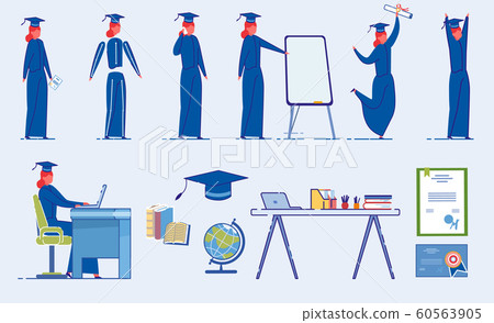 University or College Student Girl Character Set. - Stock Illustration ...