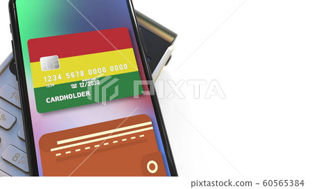 POS terminal and flag of Bolivia on the virtual... - Stock Illustration ...
