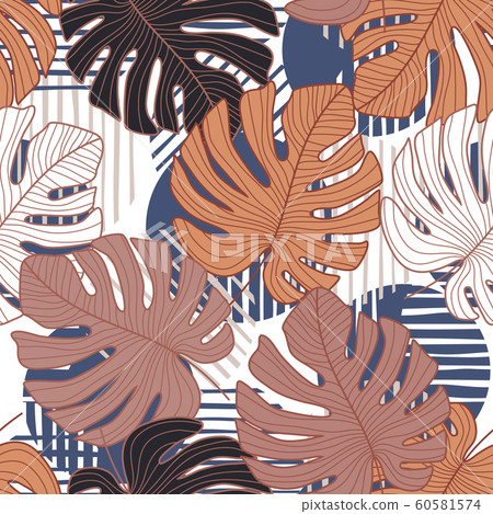 Tropical pattern with exotic monstera leaves - Stock Illustration ...