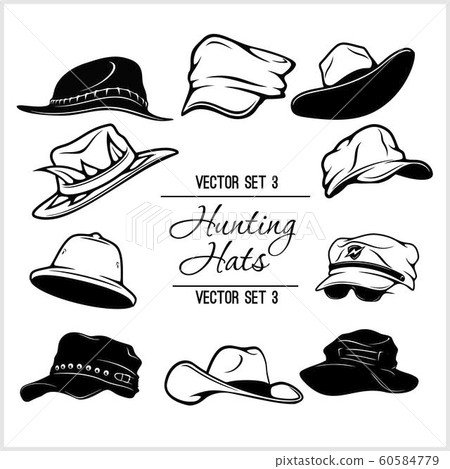 Set of hunting hats vector illustration... - Stock Illustration ...
