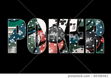 Poker text on black background. cards and game... - Stock Illustration ...