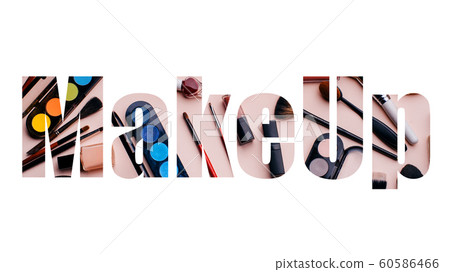 Creative Makeup text on white background. Set... - Stock Illustration ...