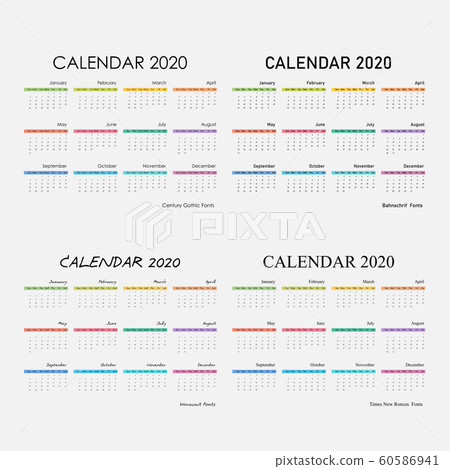 2020 Calendar Template.Calendar 2020 Set of 12 - Stock Illustration ...