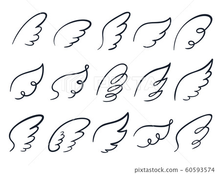 Sketch wings. Hand drawn wing, winged angel... - Stock Illustration ...