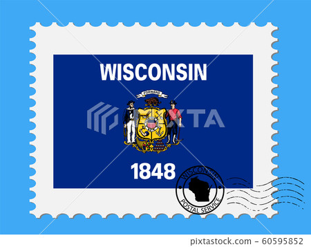 U.S. state of Wisconsin Flag with Postage Stamp - Stock Illustration ...