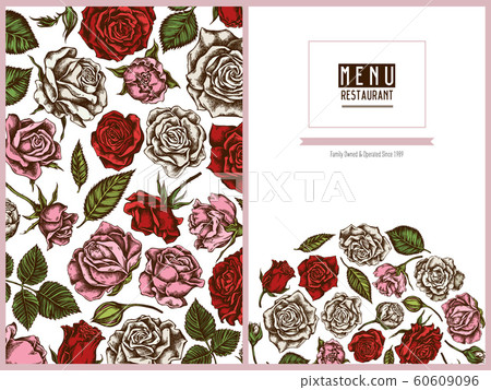 Menu cover floral design with colored roses - Stock Illustration ...