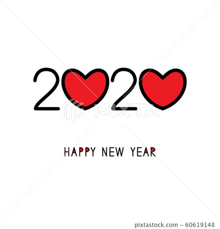 Happy New Year 2020. Red hearts. - Stock Illustration [60619148] - PIXTA