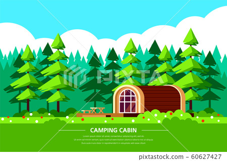Camping cabin banner design, flat style...-插圖素材 [60627427] - PIXTA圖庫