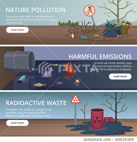 Waste nature banners. Toxic trash in rivers and... - Stock Illustration ...