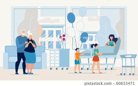 Happy Relatives Visiting Mother with Newborn Baby - Stock Illustration ...