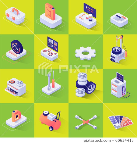 Set with Isometric Icons with Tools and Equipment - Stock Illustration ...