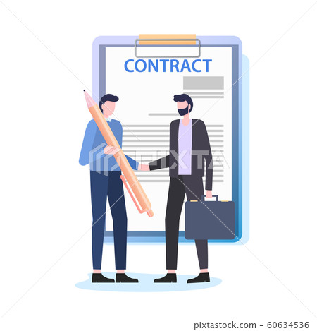 Businessmen Shake Hands Man with Pen Sign Contrac - Stock Illustration ...