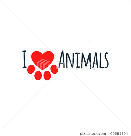 I love animals. Black lettering on a white... - Stock Illustration ...