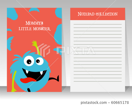 Cute blue monster note book template - Stock Illustration [60665178 ...