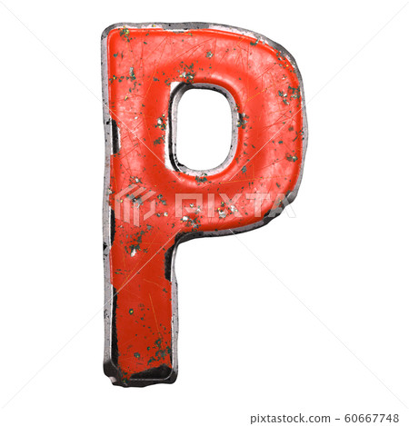 Capital letter P made of red paintad metal... - Stock Illustration ...