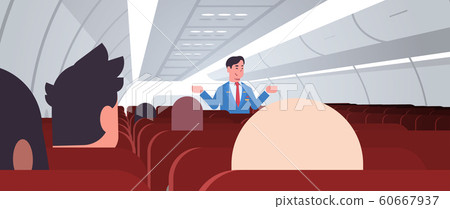 steward explaining instructions for passengers... - Stock Illustration ...