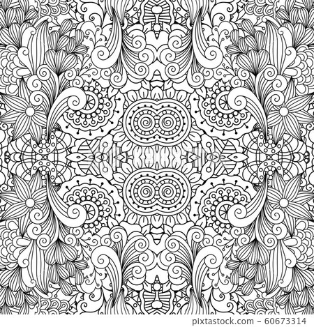 Floral decorative doodle linear pattern - Stock Illustration [60673314 ...