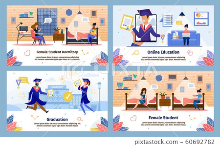 Modern Students Happy Life Flat Vector Banners Set - Stock Illustration ...