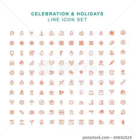 Celebration and Holidays Line Icon Set - Stock Illustration [60692828 ...