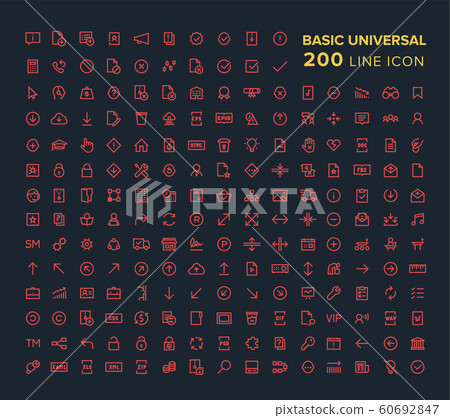 Basic Universal Line icon set.in red on black... - Stock Illustration ...
