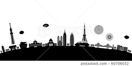Tokyo cityscape arched black and white... - Stock Illustration ...