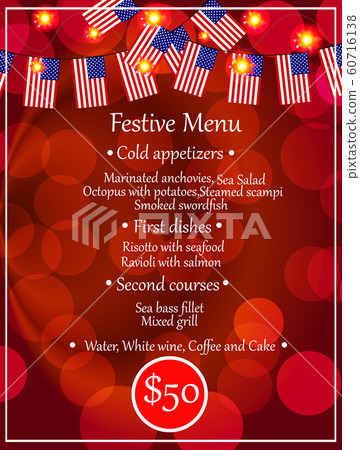 Bright banner festive menu with flags of USA.... - Stock Illustration ...