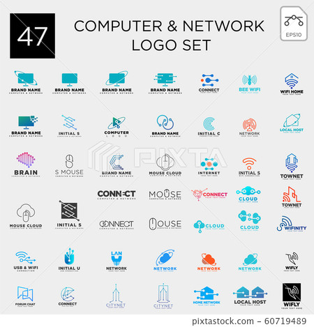 digital computer network technology set logo - Stock Illustration ...