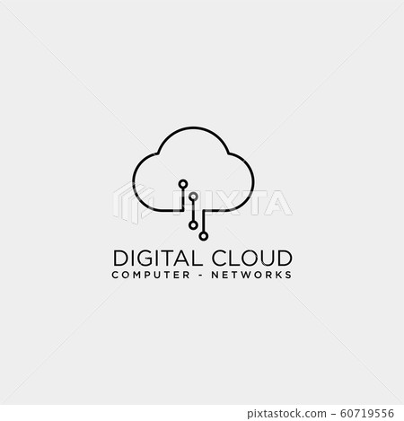 cloud digital technology line logo template vector - Stock Illustration ...