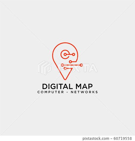 digital pin map line logo template vector - Stock Illustration ...