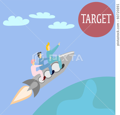 Reach the target. Leader and people on rocket to - Stock Illustration ...