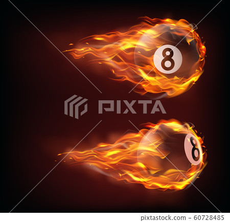 Flying black billiard eight ball in fire - Stock Illustration [60728485 ...