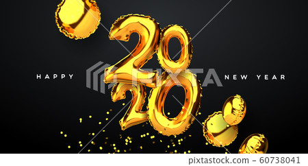 New Year 2020 gold 3d party balloon card - Stock Illustration [60738041 ...