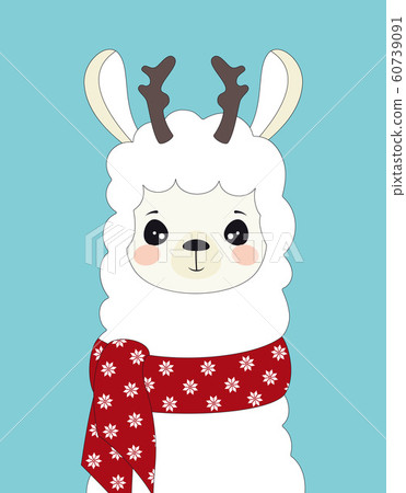 cute llama isolated, winter card - Stock Illustration [60739091] - PIXTA