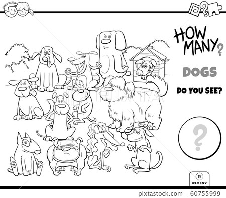 counting dogs educational task color book page - Stock Illustration ...