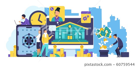 Online banking concept. Trendy cartoon... - Stock Illustration ...