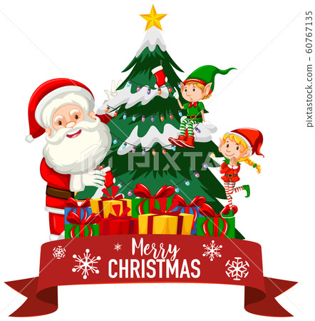 Christmas theme with Santa and elf - Stock Illustration [60767135] - PIXTA