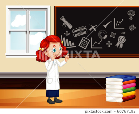 Classroom scene with science teacher by the board - Stock Illustration ...