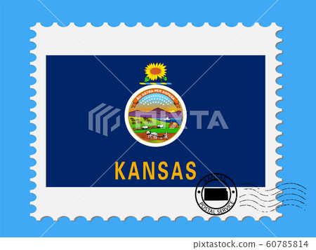 U.S. state of Kansas Flag with Postage Stamp - Stock Illustration ...