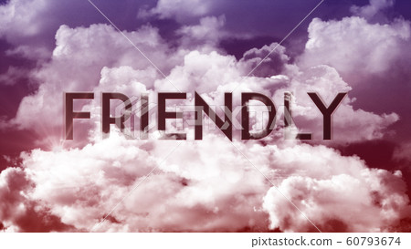 Word FRIENDLY in the clouds and colorful sky - Stock Illustration ...