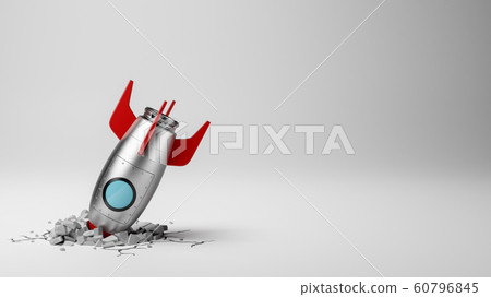 Cartoon Spaceship Crashed on White Background - Stock Illustration ...