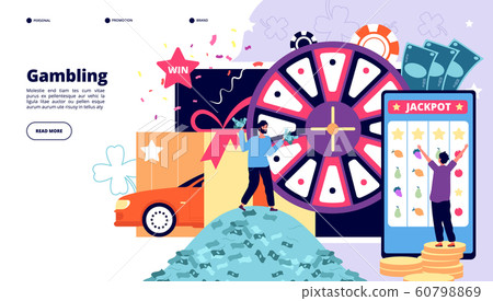 Gambling landing page. Happy people playing... - Stock Illustration ...