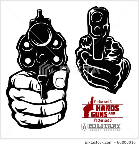 Hands with Guns - pistol pointed. At Gunpoint - Stock Illustration ...