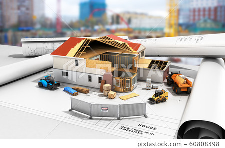 construction concept House in building process - Stock Illustration ...