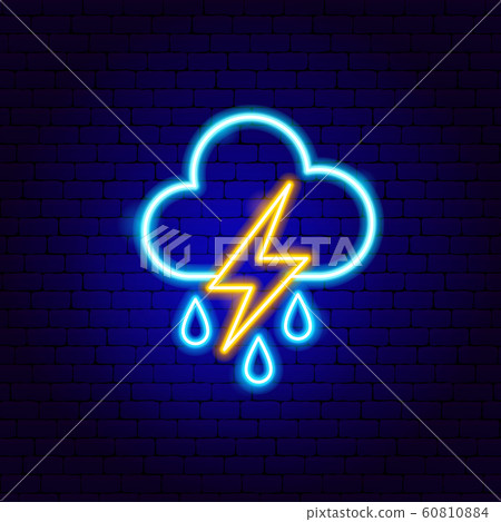 Cloud Lightning Rain Neon Sign - Stock Illustration [60810884] - PIXTA