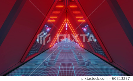 technical scifi space warship tunnel corridor... - Stock Illustration ...