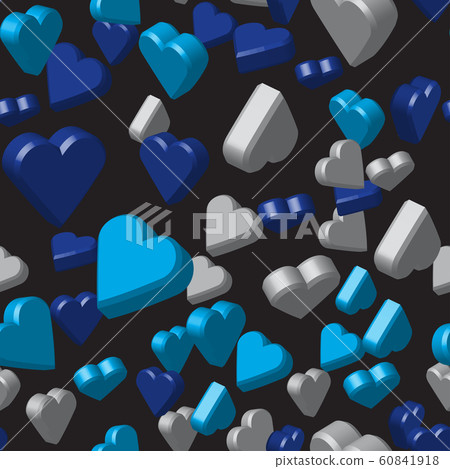 Blue Gray Hearts Seamless Pattern, 3D Illustration - Stock Illustration ...