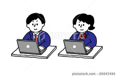 Blazer male and female students operating a... - Stock Illustration ...